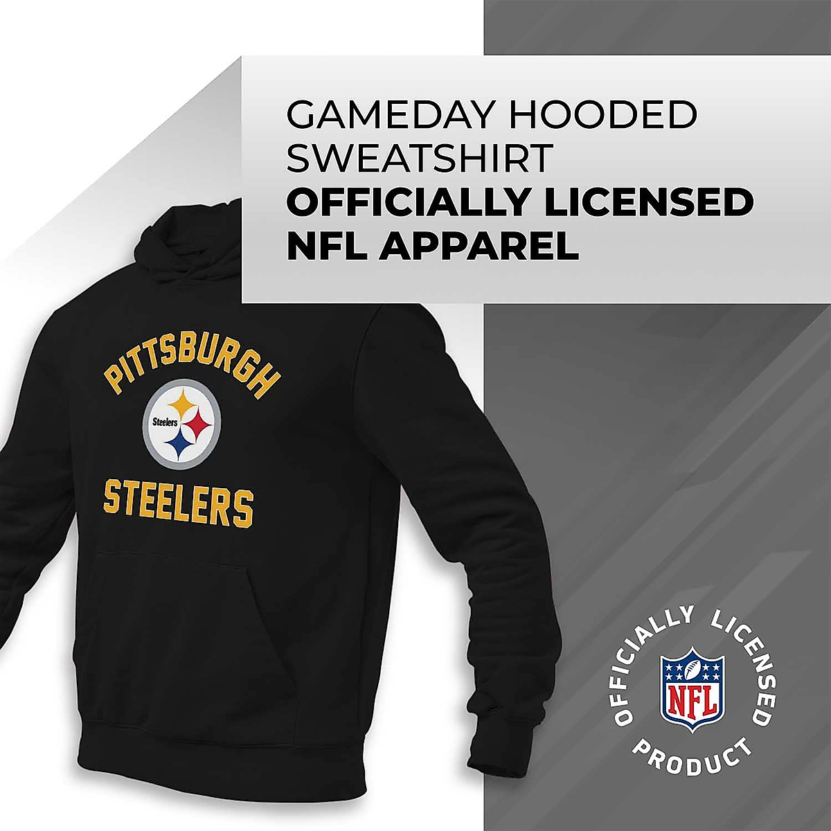 Team Fan Apparel NFL Adult Gameday Hooded Sweatshirt - Poly Fleece Cotton Blend - Stay Warm and Represent Your Team in Style (Pittsburgh Steelers - Black, Adult Large)