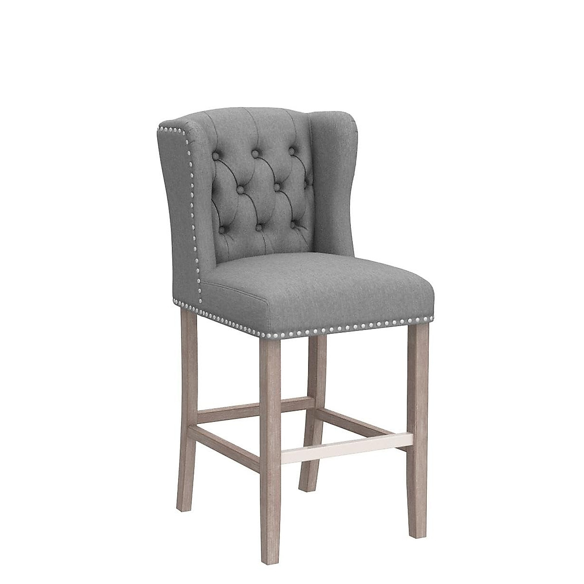 HOMCOM Counter Height Bar Stools Set of 2, 27" Seat Height Upholstered Barstools, Farmhouse Kitchen Island Stools with Nailhead-Trim, Tufted Back and Wooden Legs, Light Gray
