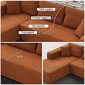 BAMOOLI 104'' Modular Sectional Couch, Modern L-Shape Sectional Sofa with Chaise Lounge, Comfy Lambswool Fabric Corner Sofa Couch, Upholstered 5 Seater Couch for Living Room, Bedroom, Apartment,Orange
