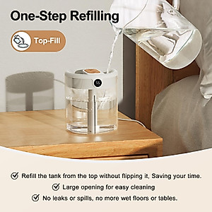 Smart Humidifier for Bedroom, Home, Great Room, Nursery, Office, 1.3L Cold Mist Top Fill 20 Hours Extra Long Use Time for Fast Relief, 26dB, 360° Dual Nozzles, Easy to Fill and Clean, BPA-Free