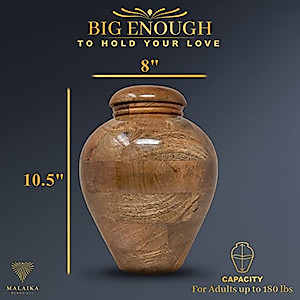 Malaika Memorials Medium Wood Urns for Human Ashes Adult Female/Male - Real Wooden Urns for Ashes Adult Male/Female - Cremation Urns for Adult Ashes up to 180 lbs