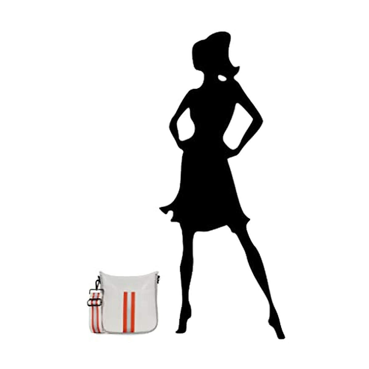 Haute Shore - Jeri Crush Crossbody Tote, White Coated W/Orange & Silver Stripe