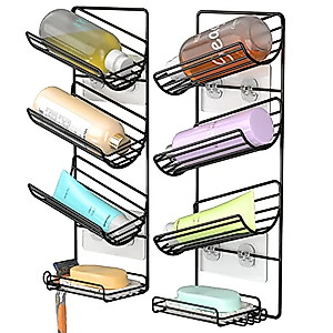 HULISEN Shower Shampoo Bottle Holder, Shower Caddy Organizer for Shower Wall, Shower Shelves for Inside Shower with Adhesive, No Drilling, Rustproof, 2-Rack Bathroom Accessories Storage Baskets, Black