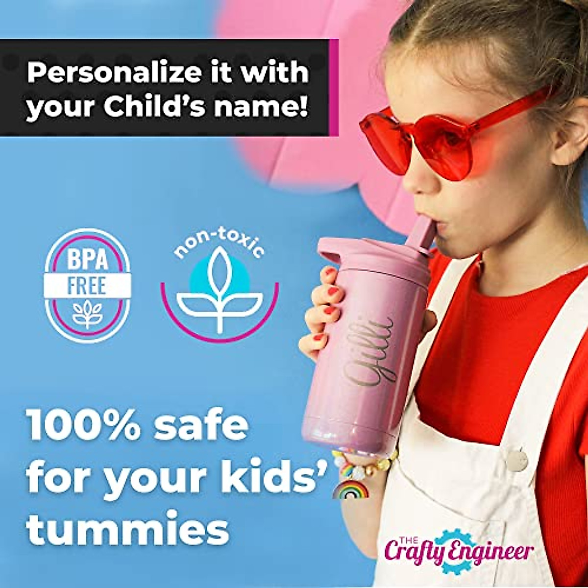 The Crafty Engineer Personalized Kids Water Bottle (Green)