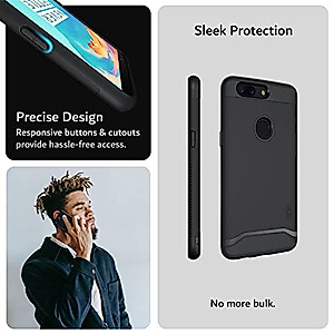 TUDIA DualShield Designed for OnePlus 5T Case, [Merge] Shockproof Heavy Duty Military Grade Dual Layer Slim Protective Case Cover - Matte Black