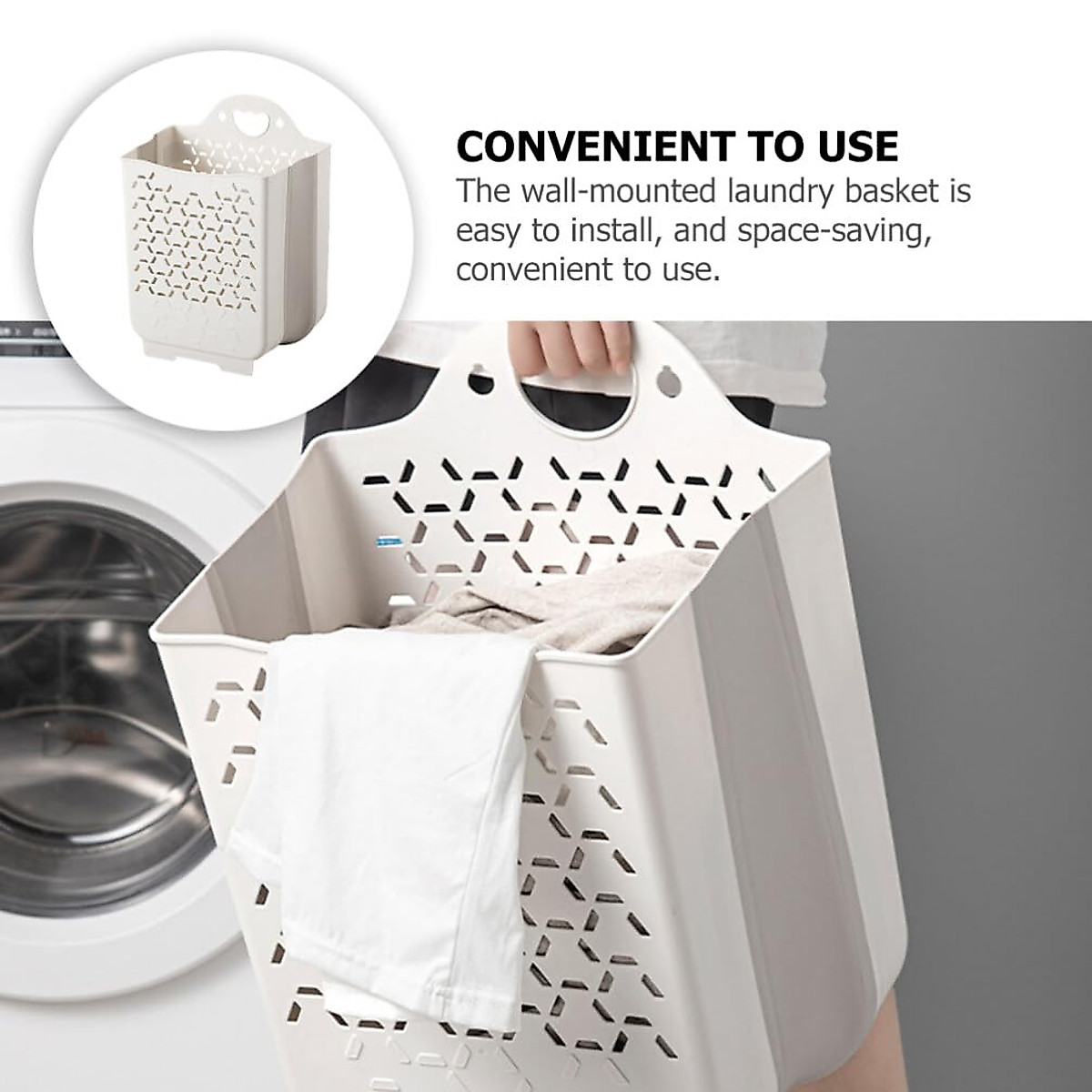 Healvian Collapsible Laundry Basket Wall Mounted Laundry Hamper Plastic Wall Hanging Laundry Basket Dirty Clothes Basket Foldable Storage Basket for Bedroom,Bathroom,Wardrobe, Dormitory