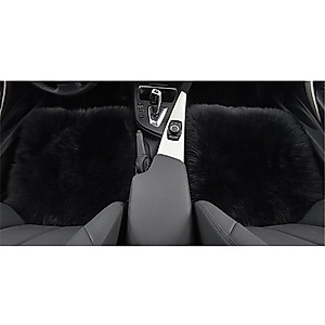 USIX 18" Luxurious Squared Sheepskin Leather with Long Plush Wool Fur Chair Car Seat Cover Cushion with Straps Pad Mat Rug for Car Front Seats, Hard Wood Chairs, Office Chairs (Black)
