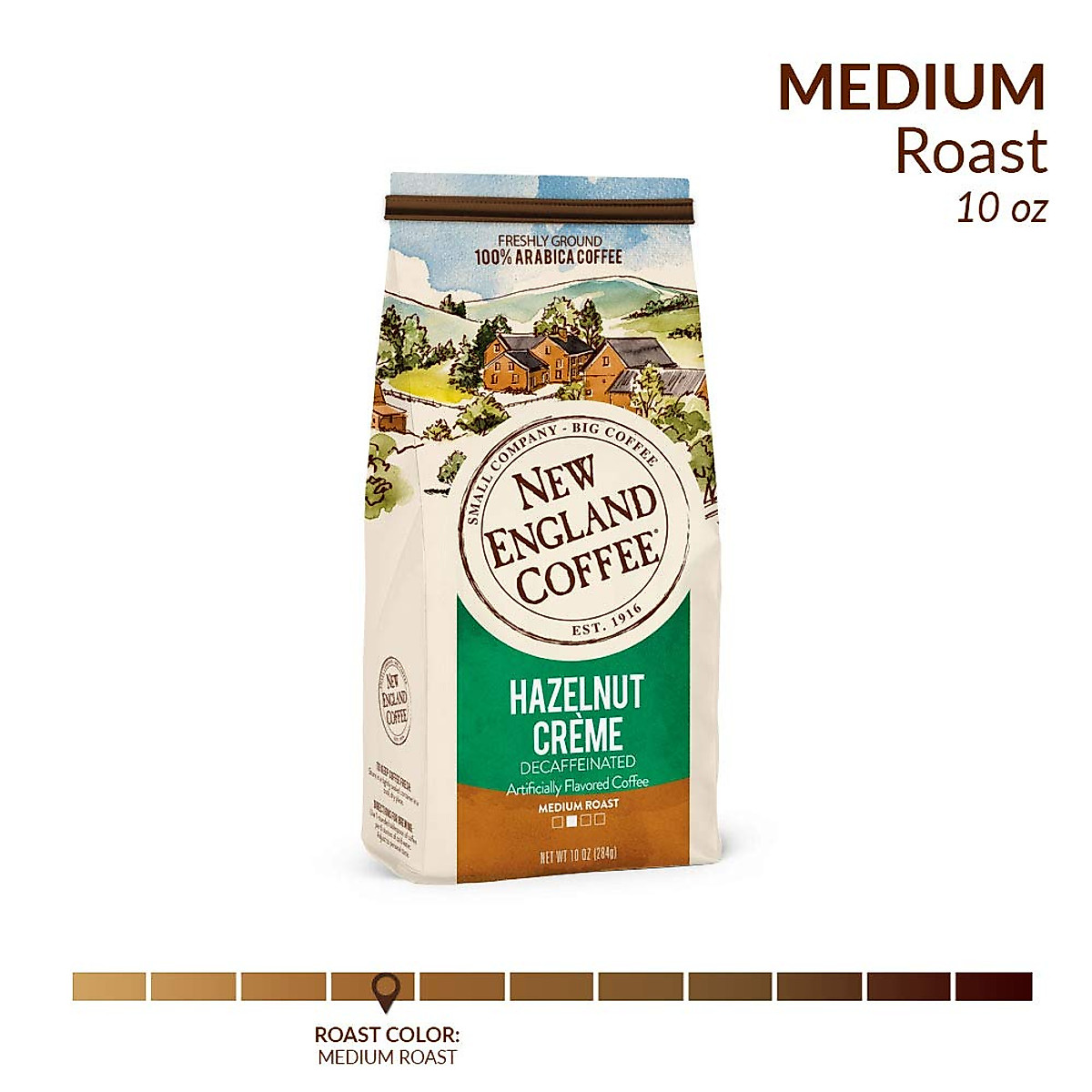 New England Coffee Hazelnut Crème Decaffeinated Medium-Roast Ground Coffee, 10oz. Bag (Pack of 3)