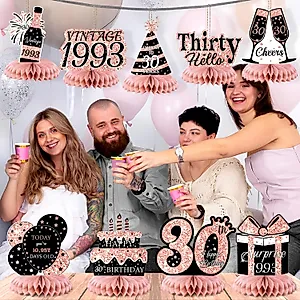 LITAUS, Rose Gold 30th Birthday Decorations Honeycomb Centerpieces for Table - Pack of 9 | 30 th Birthday Table Decorations for Women | 30th Birthday Party Supplies