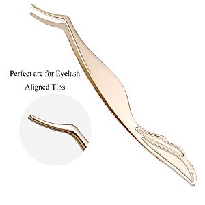 Eyelash Applicator Tool DIY Lash Extensions Tweezer For Cluster Lashes Stainless Steel High Precision Round Head(Golden)