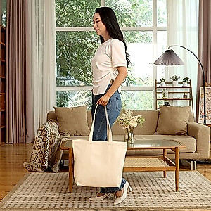 Firecolor Chic Canvas Grocery Bag 6pc Set 18"x15"x5’’ Big Sturdy Tote Bags for Fabric Painting Heavy-duty Reusable Shopping Bag (Item Package Quantity: 6, Large)