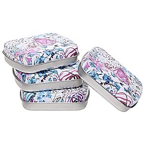 Mini Skater Small Metal Portable Storage Box, Mini Rectangle Empty Hinged Tins with Lid, Home Organizer for Drawing Pin, Pills, Candies, Earring and Jewelry Craft, 4Pcs (Floral)