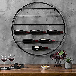 MyGift 12 Bottle Modern Black Metal Round Wall Mounted Wine Display Rack