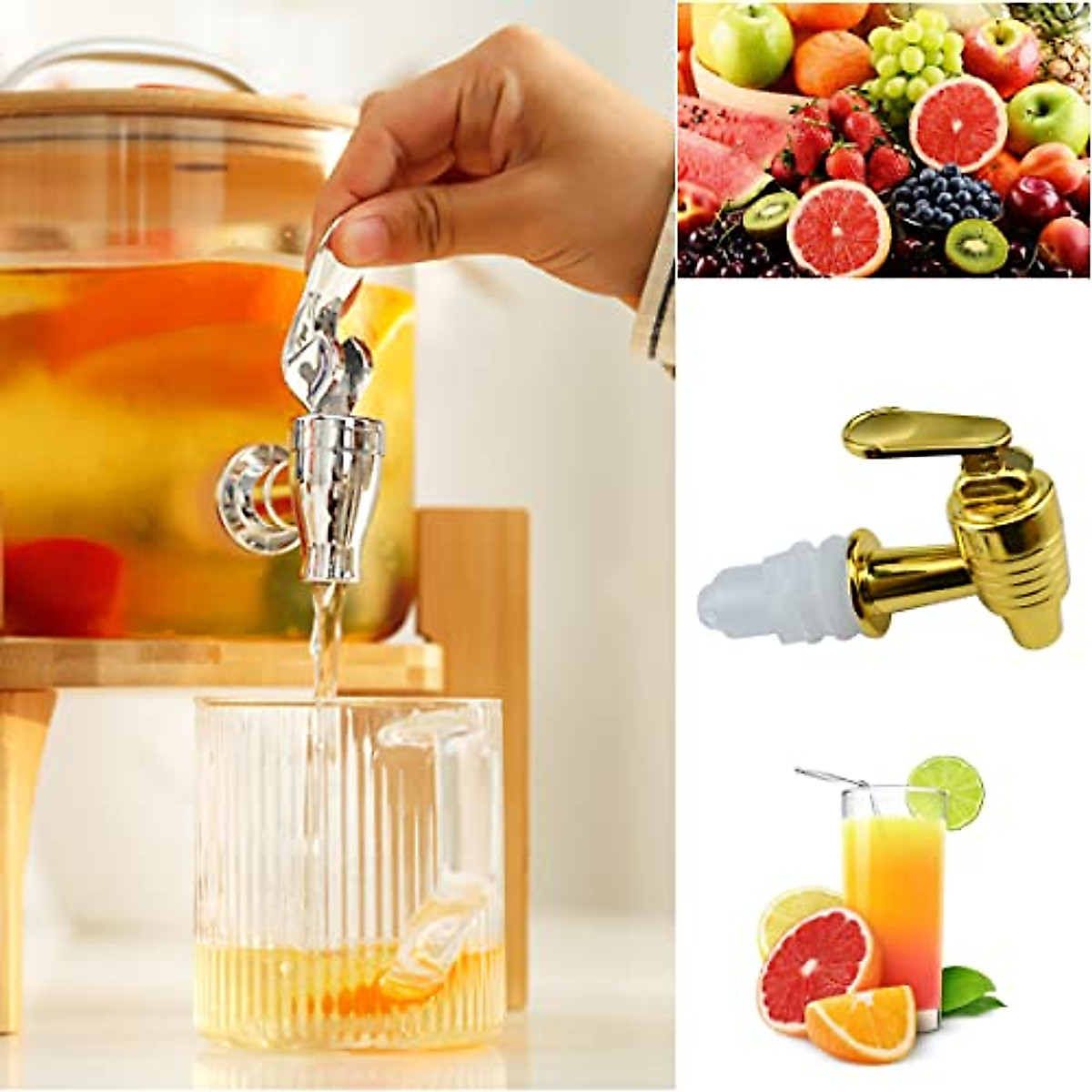 Beverage Dispenser Carafe Push Style Spigot, ZESE 2 Pack Golden Water Dispenser Replacement Faucet Lever Pour Spout with Filter Screen,suitable for openings of 16mm or 5/8 inch