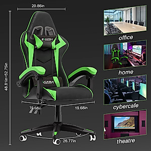 Bigzzia Gaming Chair, Ergonomic Video Game Chairs with Pillow and Lumbar Support, Racing Style Height Adjustable Computer Chair with 360°-Swivel Seat for Adults