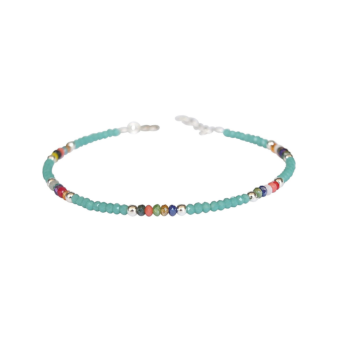 Handmade 925 Sterling Silver, Glass Beads Bracelet for women, Length 6.3"-7.5" / 16-19CM, Adjustable Dainty Turquoise and Multi Color Beaded Bracelet, Boho Jewelry, By MiYa Jewelry Creations