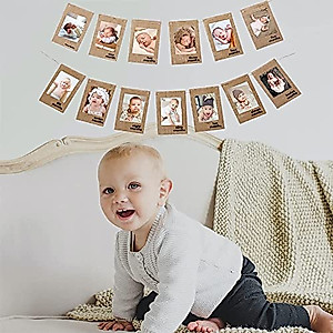 1st Baby Birthday Photo Banner from Newborn to 12 Months, Monthly Milestone Photograph Rustic Burlap Bunting Garland for Baby First Birthday Baby Shower Decoration