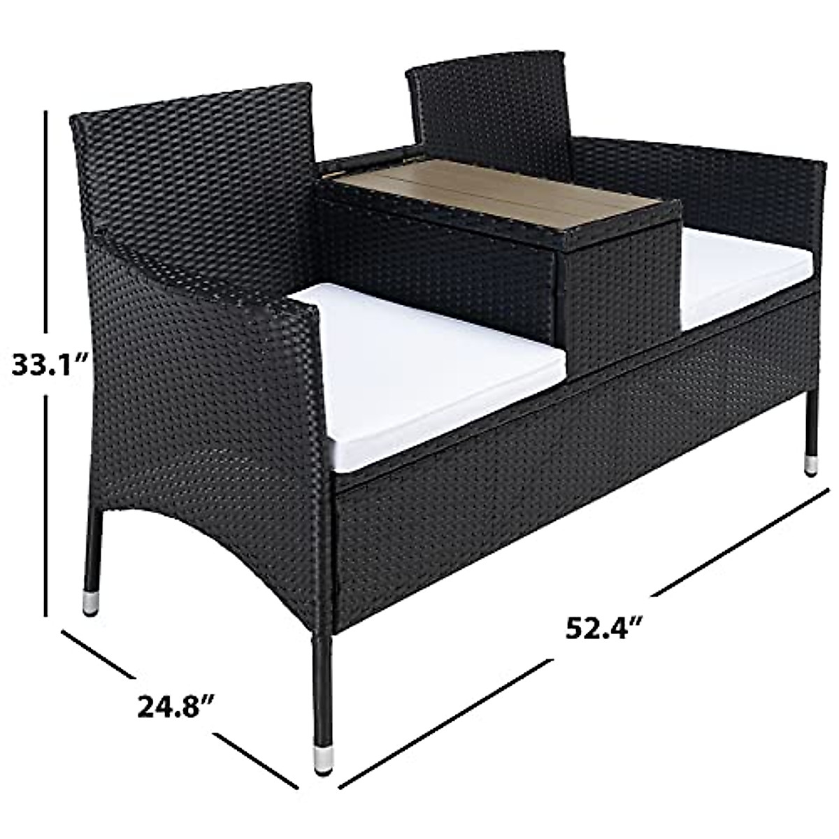 Safavieh Outdoor Collection Viora Wicker Loveseat PAT7710A, Black/White Cushion