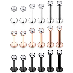 Ftovosyo Medusa Piercing Jewelry 18PCS Labret Jewelry Monroe Lip Rings Surgical Steel Cartilage Earring Tragus Studs Helix Piercing Jewelry for Women Men Silver-tone Black Rose Gold