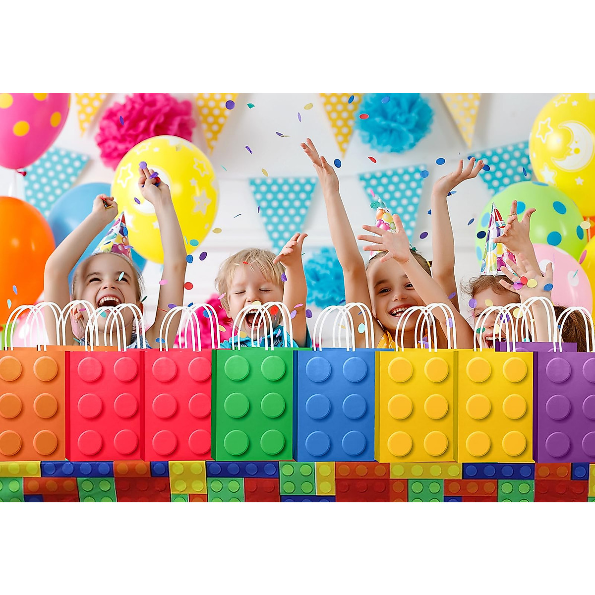 YOTNUS 𝟮𝟰 𝗣𝗰𝘀 Building Block Party-Favor-Gift-Bags, Small Gift Bags with Handles, for Building Block Birthday Party Baby Shower Decoration Supplies