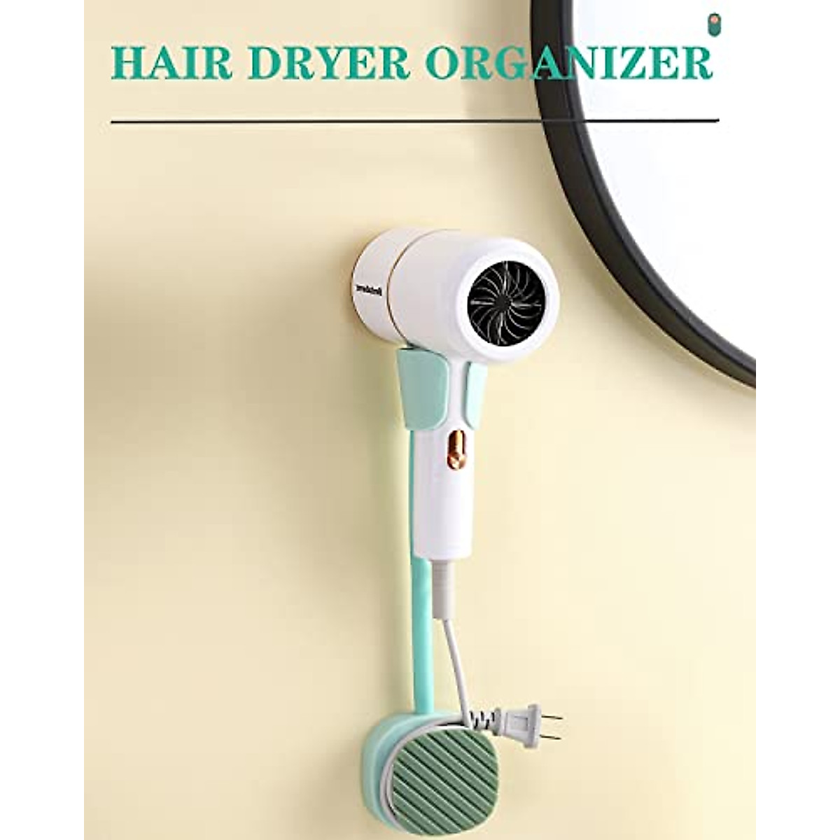 Hands Free Wall Mounted Hair Dryer Stand Holder, Drilling-Free Blow Dryer Holder with 3M VHB Tape, 360° Rotation with Adjustable Arm, Bathroom Organizer Accessories and Shower Caddy