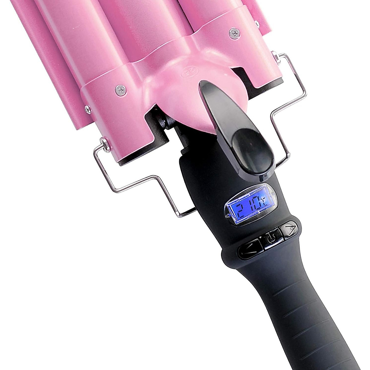 Alure 3 Barrel Hair Waver for Beachy/Frizz-Free Waves w/LCD Temperature Display - 1 Inch Ceramic Tourmaline Triple Barrels, Dual Voltage Crimping Tool