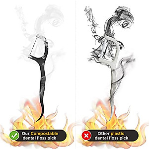 Natural Dental Floss Picks High Toughness Charcoal Toothpicks Sticks-Vegan,Eco-Friendly Sustainable Flossers for Teeth Cleaning (200 Count)