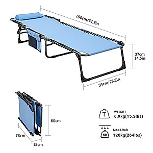 #WEJOY 2 Pack Outdoor Folding Camping Chaise Lounge Chair Portable Beach Lounge Chair Outdoor Folding Lounge Chairs Sets of 2 Adjustable 4-Position with Pillow, Patio, Lawn, Beach, Pool, Sunbath, Blue