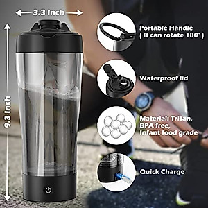 Aidek Electric Shaker Bottle 22oz Bottle for Protein Mixes, Rechargeable, BPA-Free - Black
