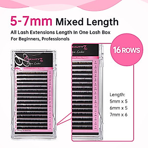 Beauty7 Mixed Volume Under Bottom Lower Individual False Eyelash Extension Tray Matte Synthetic Mink Curl J 0.15mm Thickness 5/6/7mm Length