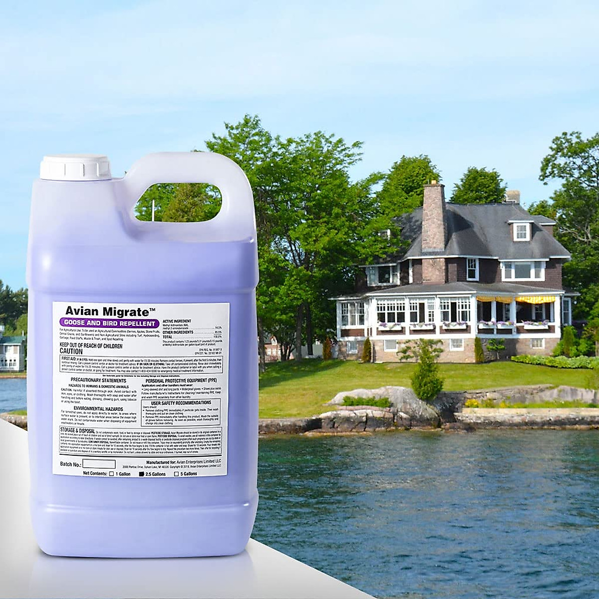 Avian Migrate Goose Deterrent, Bird Repellent Concentrate, Geese Repellent, Non-Toxic, Made in The USA, Removes Geese from Beaches, Yards, Ponds, Parks and Ground (1/2 Gallon)