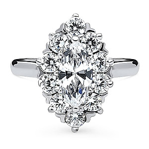 BERRICLE Sterling Silver Navette Wedding Engagement Rings Cubic Zirconia CZ Statement Halo Cocktail Ring for Women, Rhodium Plated Size 7