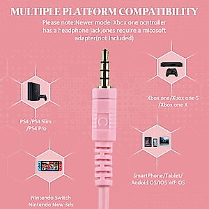 DIWUER Gaming Headset for Xbox One, PS4, PS5, Nintendo Switch, Bass Surround and Noise Cancelling 3.5mm Over Ear Headphones with Mic for Laptop PC Smartphones, Pink