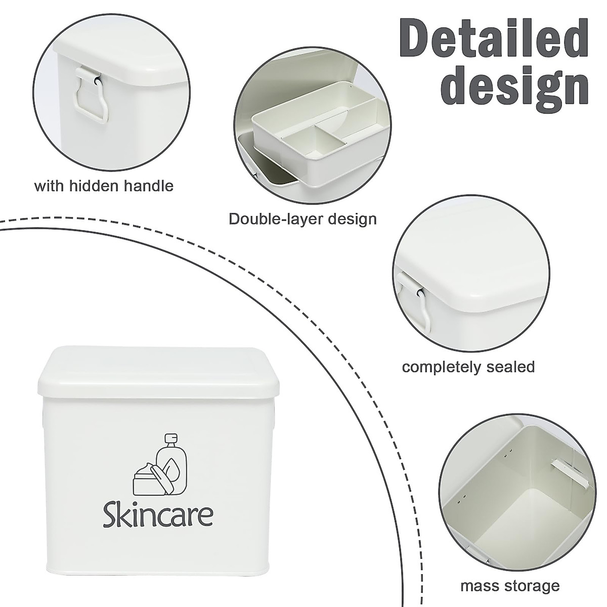 Xbopetda Skincare Organizers, 2-Tier Bathroom Counter Organizer, Metal Makeup Organizer for Vanity, Cosmetic Skincare Storage Box with Removable Tray, Ideal for Bedroom, Vanity & Bathroom - White