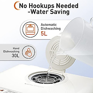 JOYOUNG Portable Countertop Dishwasher, 5L Built-in Water Tank, 5 Washing Programs with Air-Dry Function, 360° Dual Spray Arms, Compact Size and Large Capacity for a Family of 6