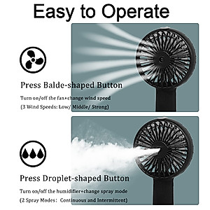 Portable Hand held Misting Fan, Small Personal USB Rechargeable Battery Operated Spray Fan Mister with 20ml Water Tank Mist Lash Fan Quiet 3 Speed Strong Cooling Wind for Travel Office Outdoors black