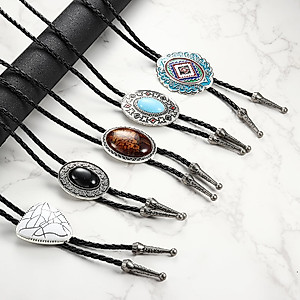 IRONBOX 5Pcs Bolo Tie for Men Handmade Western Cowboy Leather Necktie Totem Element Halloween Costume Accessories