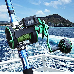 Sougayilang Line Counter Trolling Fishing Reel,Conventional Level Wind Trolling Reel, Graphite Body, Durable Stainless-Steel and Brass Gears, Large Line Capacity, Powerful Carbon Disc Drag-RZC20R