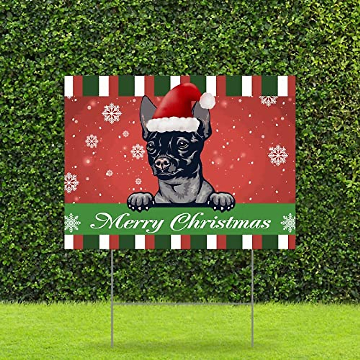Lawn Garden Sign Merry Christmas Snowflake Dog with Red Hat Yard Signs with Stakes Inspirational Quotes Baby for Garage Sales Rent Open House Construction 12"x18"