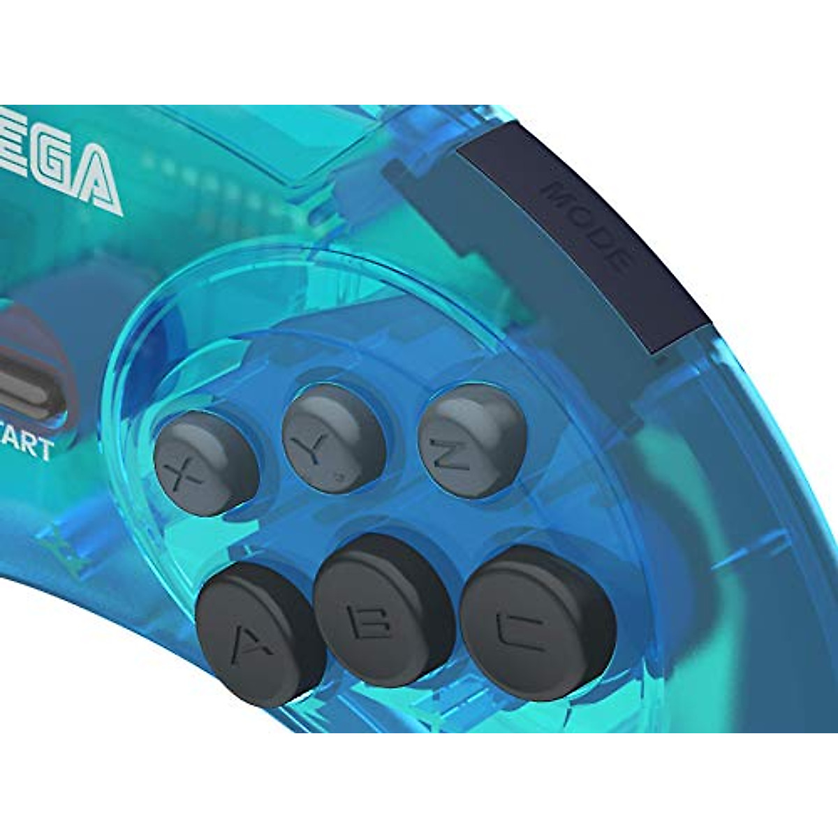 Retro-Bit Official Sega Genesis USB Controller 6-Button Arcade Pad for Sega Genesis Mini, PS3, PC, Mac, Steam, Switch - USB Port - (Clear Blue)