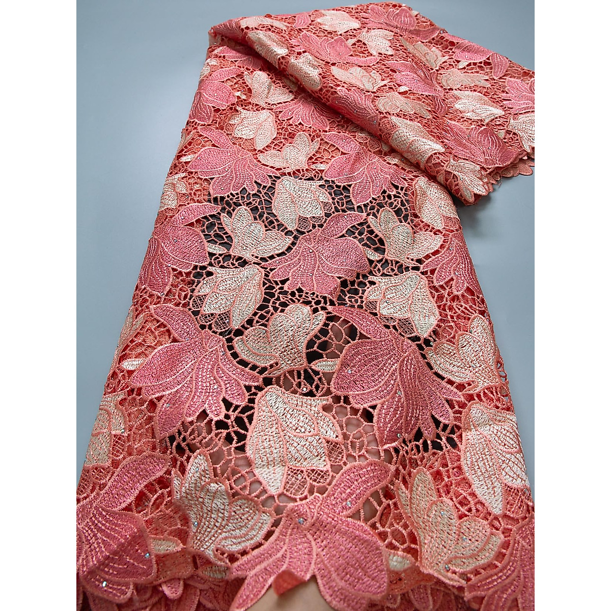 Gdsshuhung African Fabric 5 Yards French Embroidery Printed Fabric Perfect for Wedding/Party/Everyday Sewing (S38442)