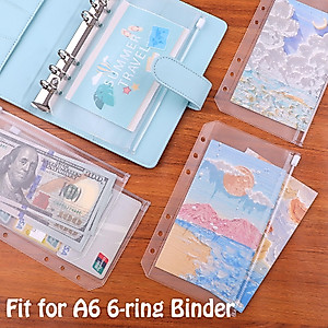 Antner 12pcs A6 Size Binder Pockets 6 Holes Budget Cash Envelopes for Budgeting, Clear Zipper Folders Loose Leaf Bags for 6-Ring Budget Binder, Waterproof PVC Document Pouch Filing Bags