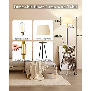 bulbeats 61IN Dimmable Floor Lamp with Shelves, Display Shelf Floor Lamp with Fabric Shade, E26 Bulb, Corner Storage Standing Tall Lamp for Living Room, Bedroom, Office, Bedside