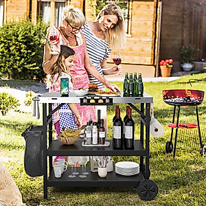 ERGOMASTER Grill Cart Table, Outdoor Kitchen Island, Food Prep Table with Adjustable Shelf, Stainless Steel Table Top, Cooking Table for Outside BBQ