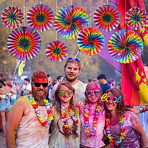 Outus 9 Pcs Tie Dye Party Supplies Groovy Hippie Hanging Paper Fans Classroom Decoration 60s Party Hanging Decoration Peace and Love Sign for Carnival Hippie Groovy Theme Birthday Party Ceiling