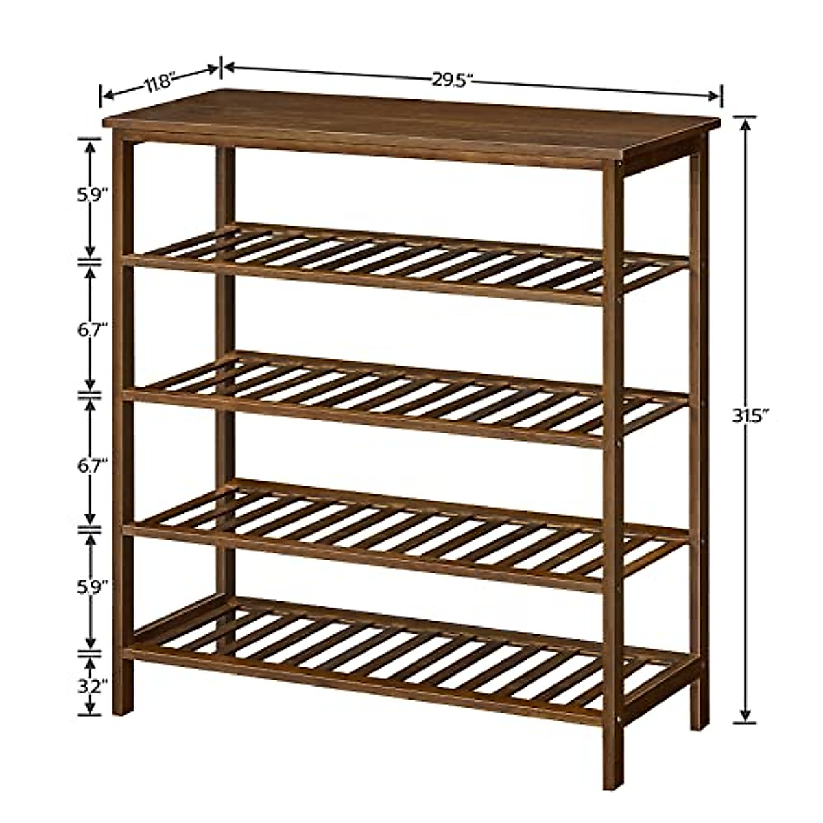HOOBRO Shoe Rack, 5-Tier Shoe Rack for Entryway, 29.5" L x 11.8" W x 31.5" H, Holds 16-20 Pairs of Shoes, Multifunctional Bamboo Shoe Shelf Storage, Stable and Study, for Closet, Mocha MA70XJ01