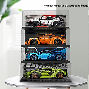 Clear Acrylic Display Case for Toys Collectibles，Assemble Acrylic Box Dustproof Protection Showcase with Black Wood-Plastic Base and Lamp Beads (15.7x8x8 inch;40x20x20cm)