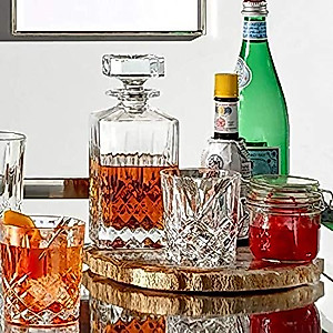 Marquis by Waterford Markham Square Personalized Crystal Whiskey Decanter Set with Pair of 11 Ounce DOF Glasses, Custom Engraved Whiskey Decanter with Glasses for Scotch, Bourbon, Rye