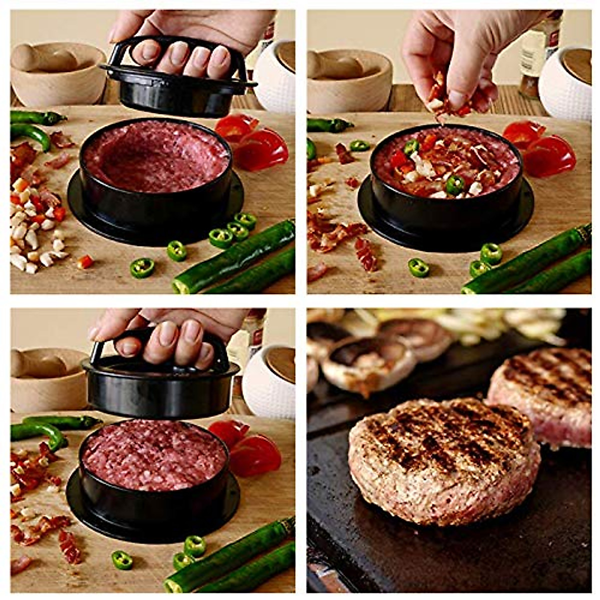 Leden Burger Press Hamburger Press Patty Maker for BBQ Grill 3-in-1 Non Stick Stuffed Burger Mold, Kitchen Tool, Beef Patties and Sliders