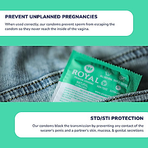 Royal Extra Large Ultra Thin Vegan Condoms for Men - Premium Lubricated Natural Condom - Unflavored Lubricant, Organic Latex - Odorless, Snug, Natural Feel - Safe & Durable - 10 Pack